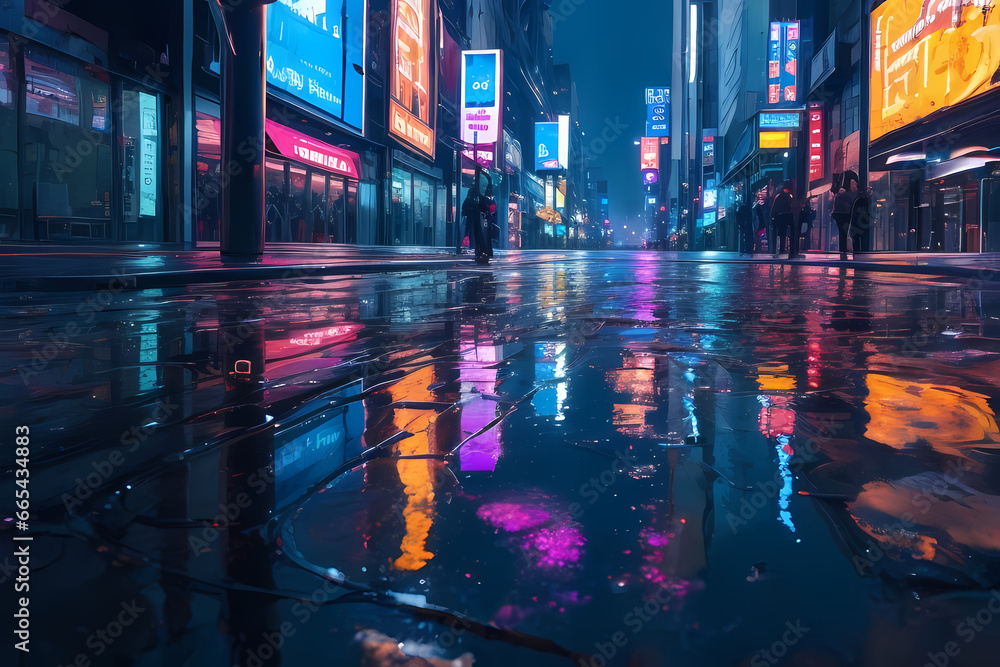 Generative AI nightlife in big city Signs with explosive colors, signs ...