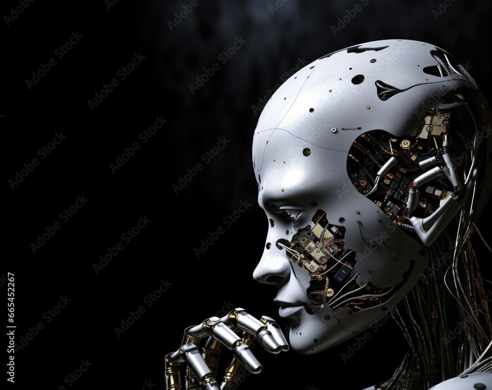 Stunning Gold and Silver Robot Face on Black Background, Robot AI and ...
