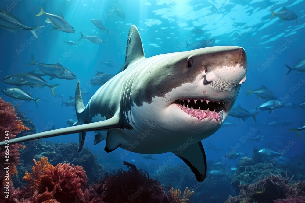 Great White Shark Carcharodon carcharias, Great white sharks hunting in ...