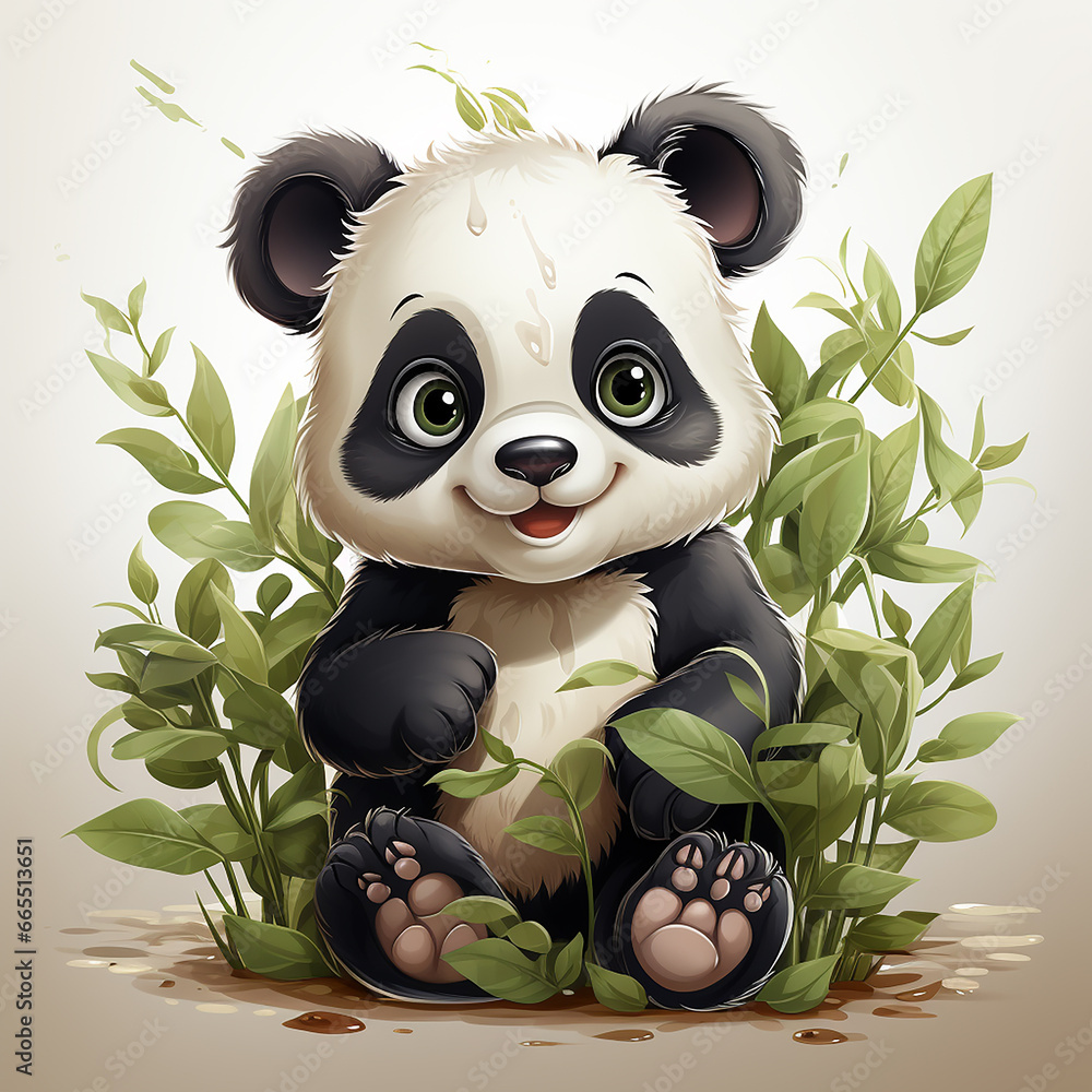 Ilustración de Stock Sweet drawing of a cute little smiling panda ...