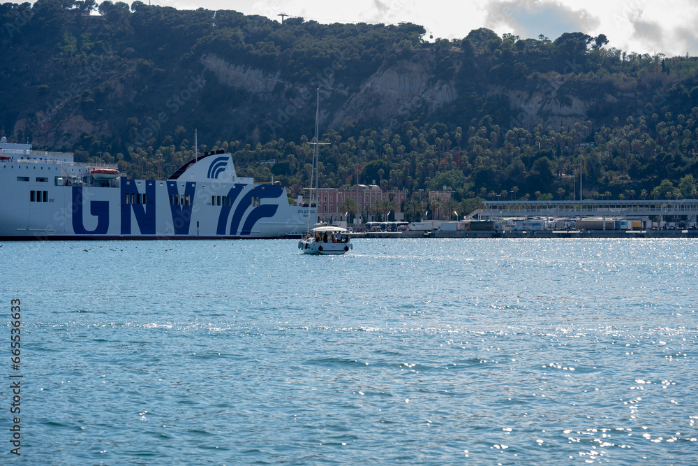 GNV Ferry vessel ship at Barcelona port Vell. Barcelona, Spain - July ...