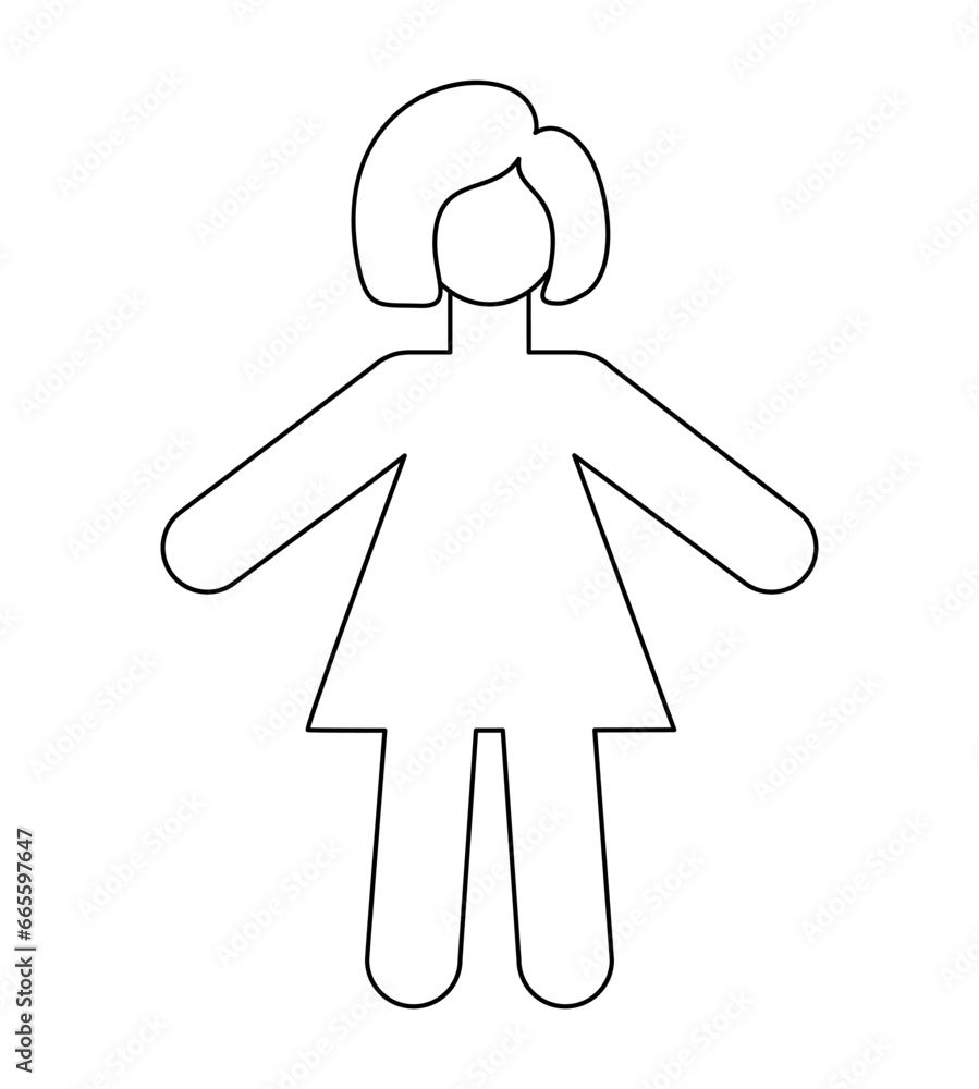 Simple cartoon blank body woman template. Silhouette Girl child figure ...