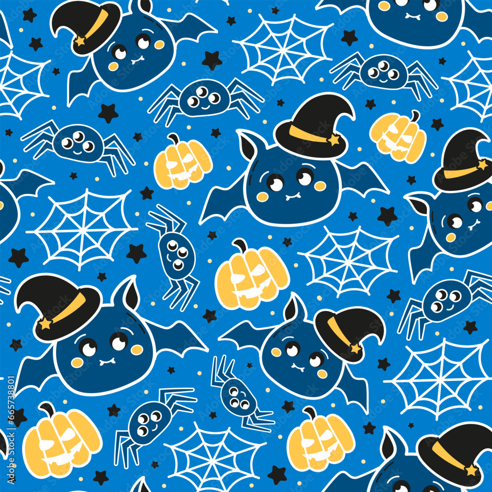 Cute Halloween pattern for kids with kawaii spider and pumpkin ...