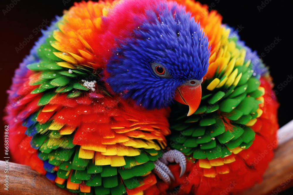 Photo Stock A colorful bird tending to its nest, gently arranging and ...