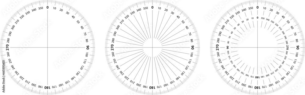 Protractor circle to measure geometrical angles and coordinates ...