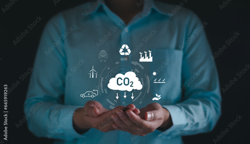 Reduce greenhouse gas emission concept. Carbon footprint climate change ...