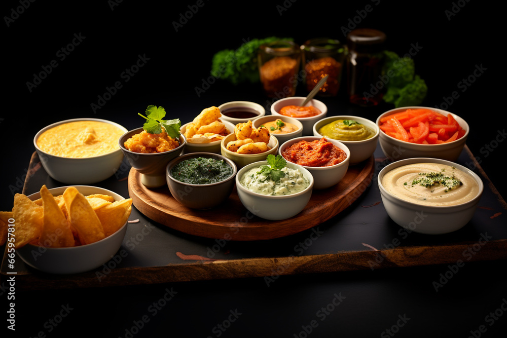 delightful experience of dipping by capturing a set of appetizers ...