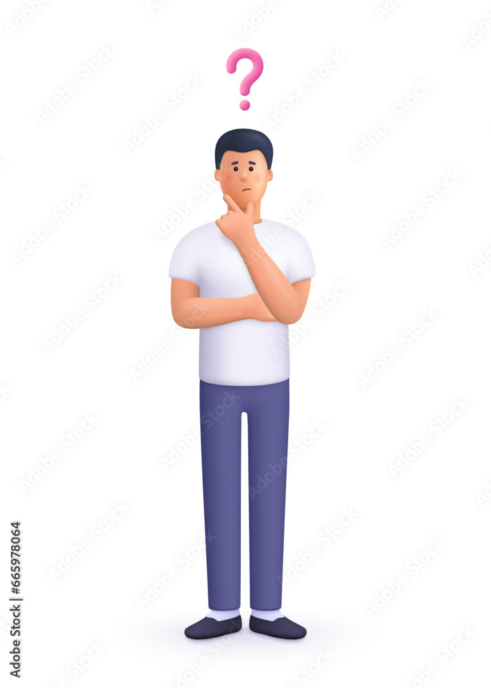 Confused man thinking pose with question mark. Choice, doubts and ...