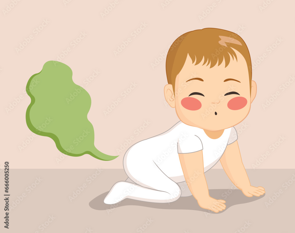 Vector illustration of cute little baby having gas farting vector ...