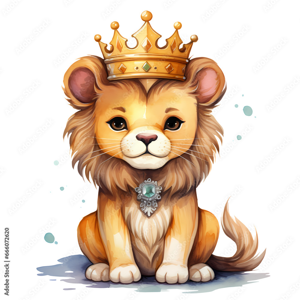 Watercolor Cute Lion Prince Clipart Illustration Stock Illustration ...