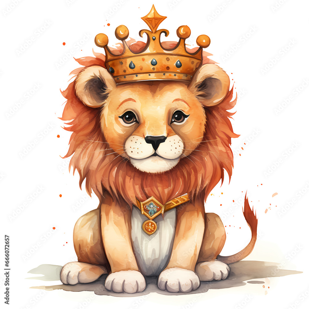 Watercolor Cute Lion Prince Clipart Illustration Stock Illustration ...