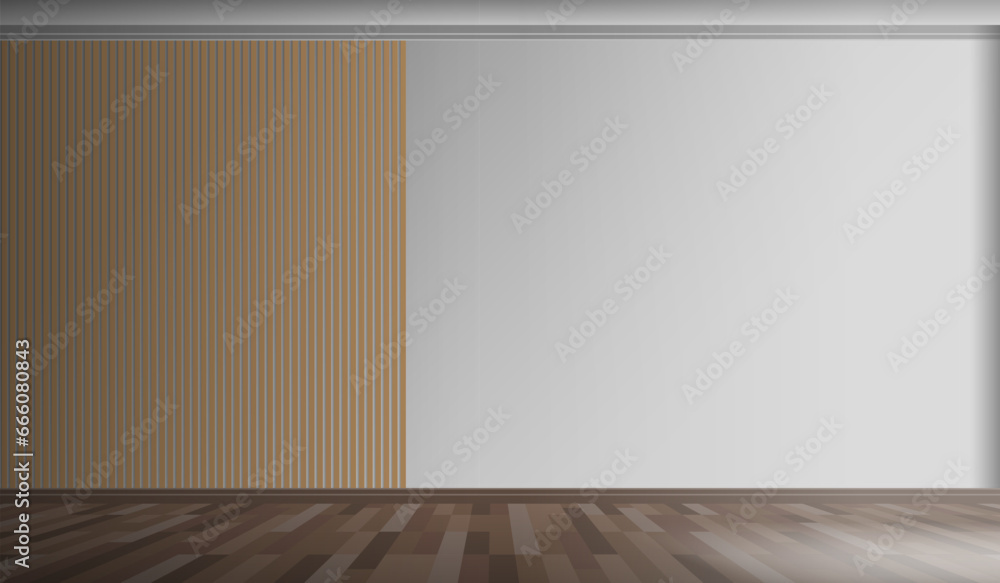 modern interior design empty room with wooden slats wall panel mock up ...