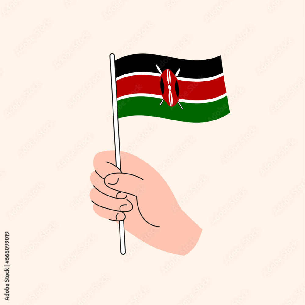 เวกเตอร์ Stock Cartoon Hand Holding Kenyan Flag, Simple Vector Design ...