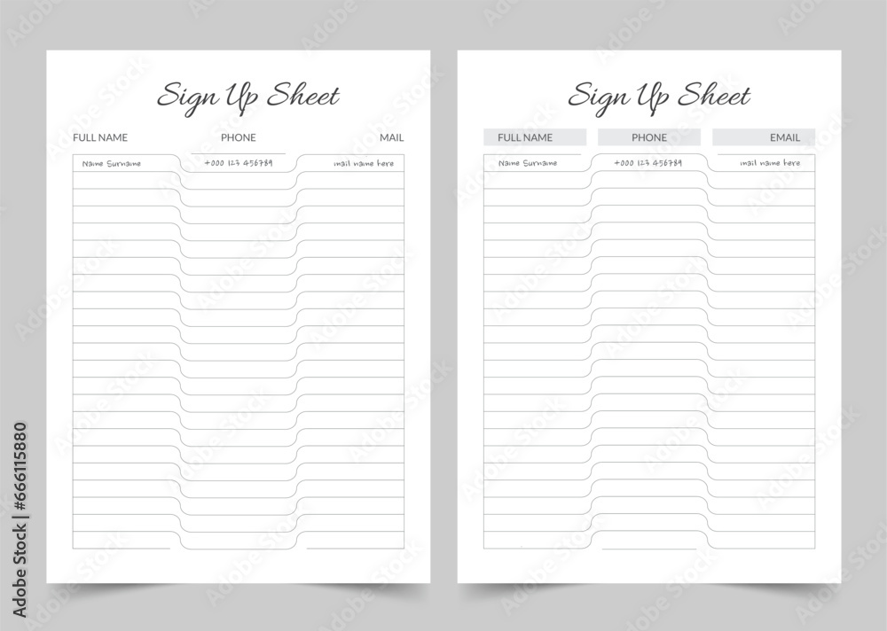 Sign Up Sheet Planner Template, Modern Planner Template Set, Vector ...