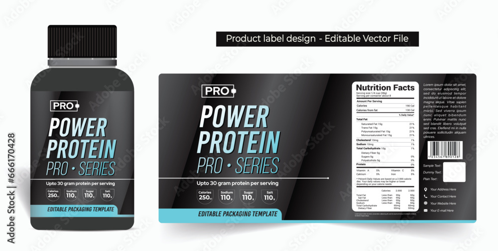 Protein powder label design, protein shake jar packaging design ...