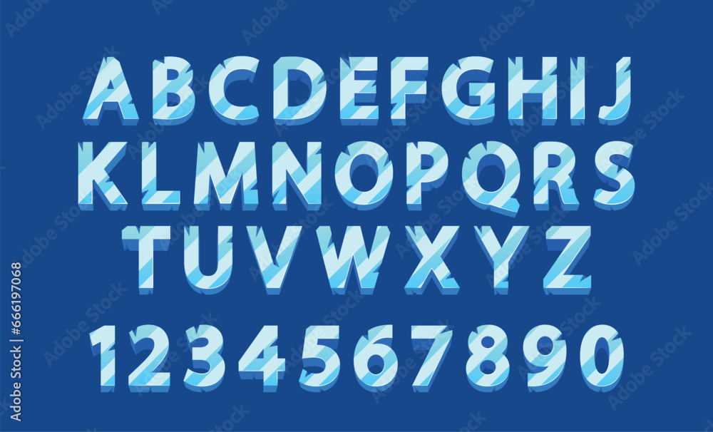 Cartoon Blue Ice Crystal Font Type, Uppercase Alphabet And Digit Signs ...