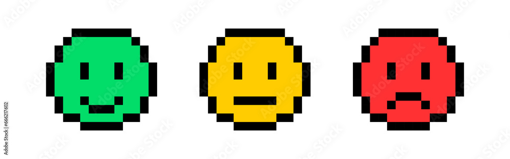 Pixel feedback emojis emoticons. Smiley icon set , happy, neutral, sad ...