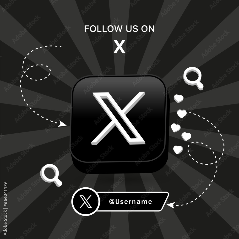 Vector de Stock Follow us on X. 3d twitter x logo social media icon. 3d ...