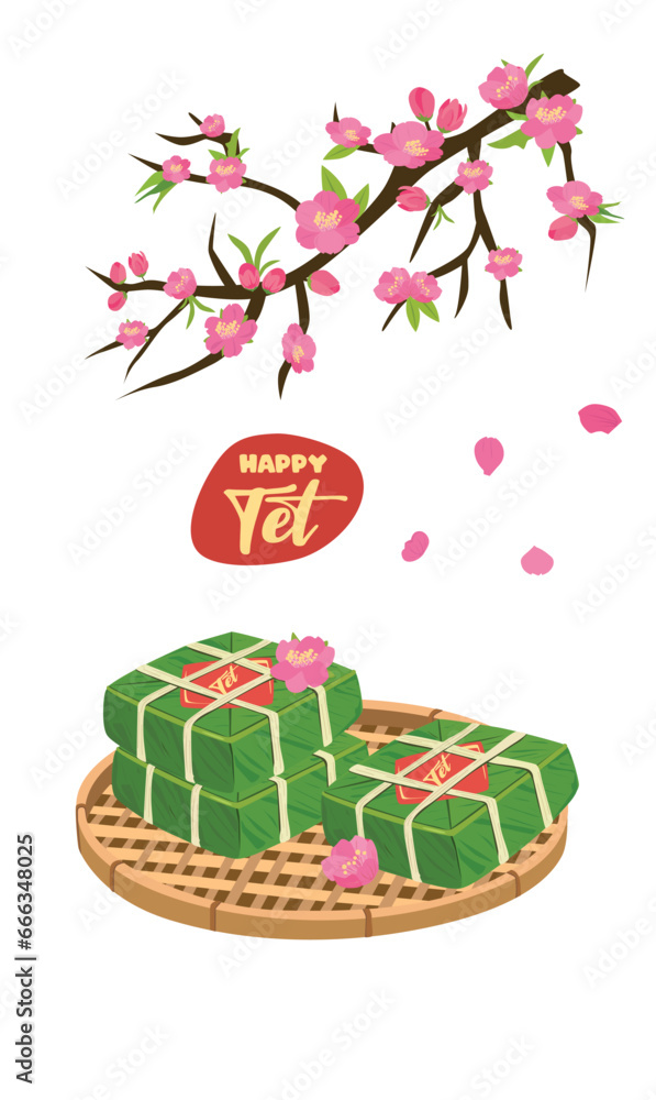 Vietnamese traditional lunar new year vector set. Vietnamese new year ...
