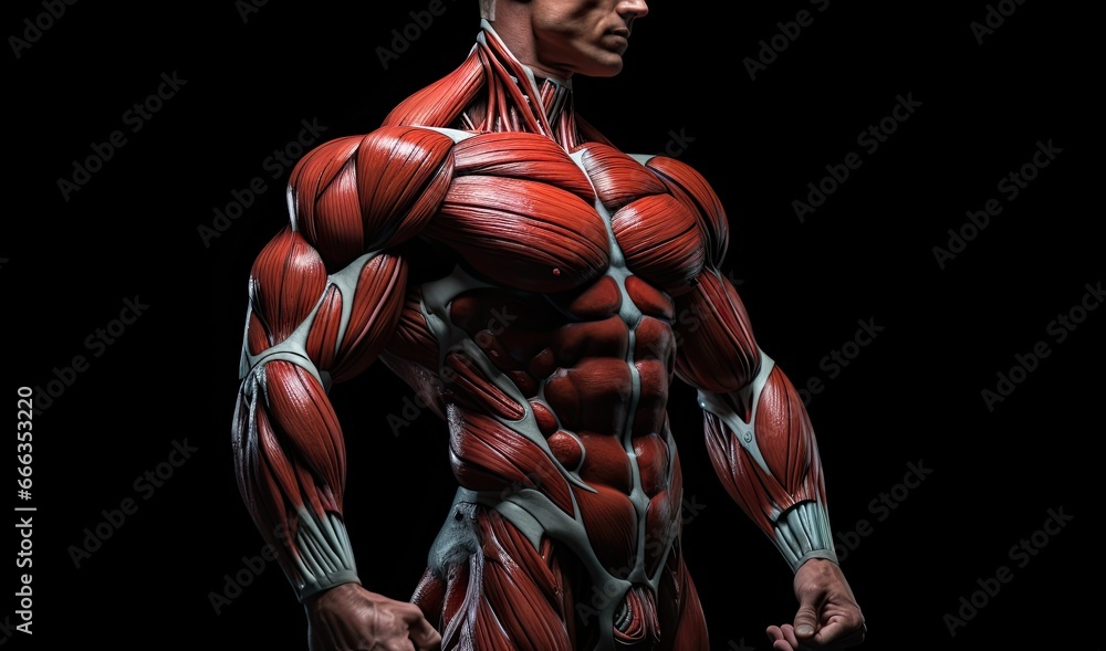 Human Muscle Anatomy - Male Muscular Body Isolated on Black Background ...