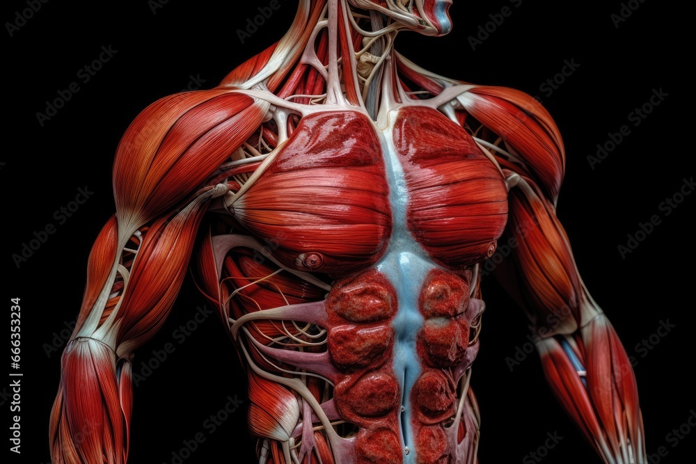 Human Muscles Anatomy with black background, 3D Rendering, Fitness ...