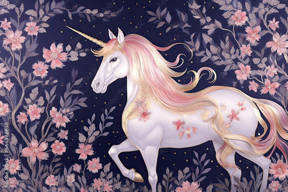 Unicorn Glitter Wallpaper: Seamless Textile Design for Magical Decor ...