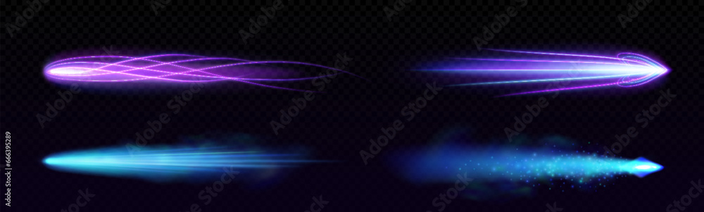 Rocket missile or star motion light trail effect. Realistic vector of ...