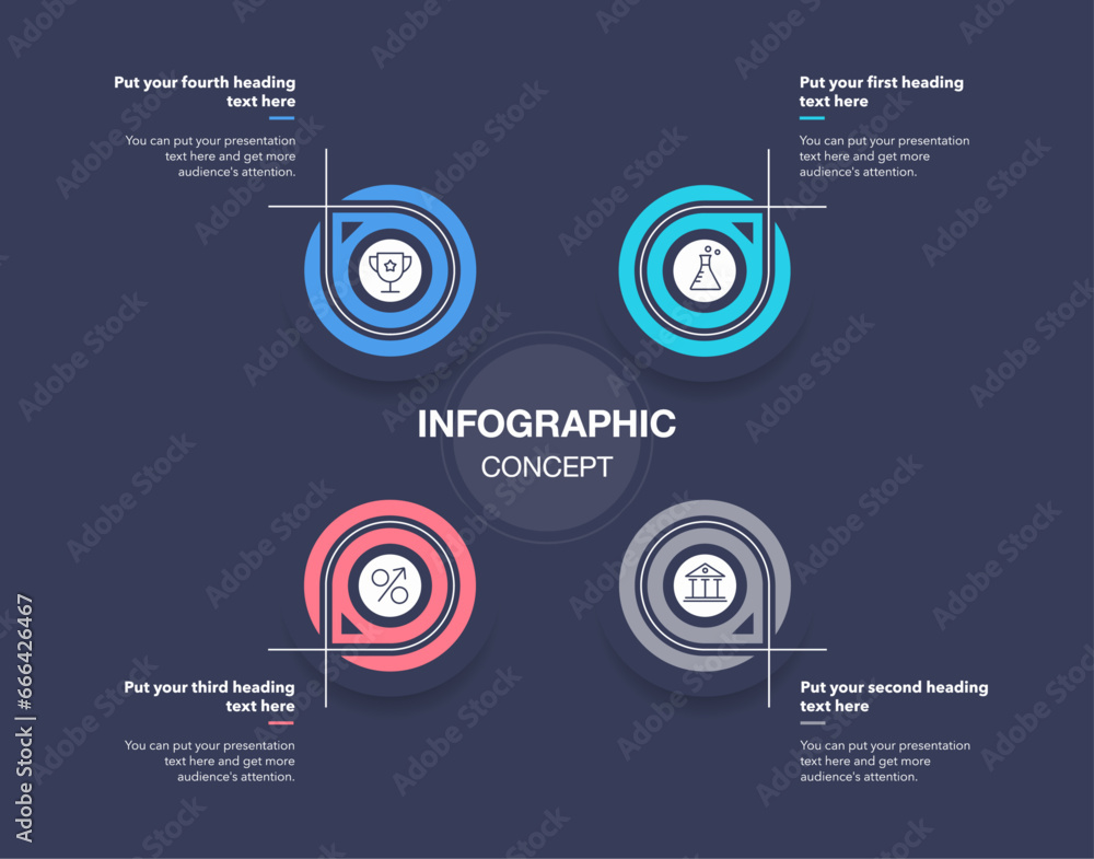 Infographic concept with four options and place for your description ...