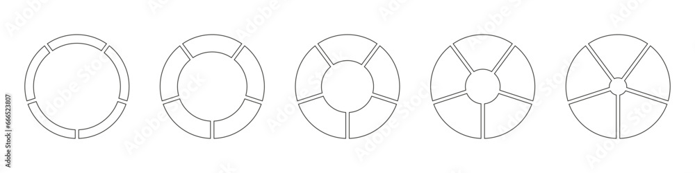 Image vectorielle Stock Wheels round divided in five sections. Outline donut charts, pies ...