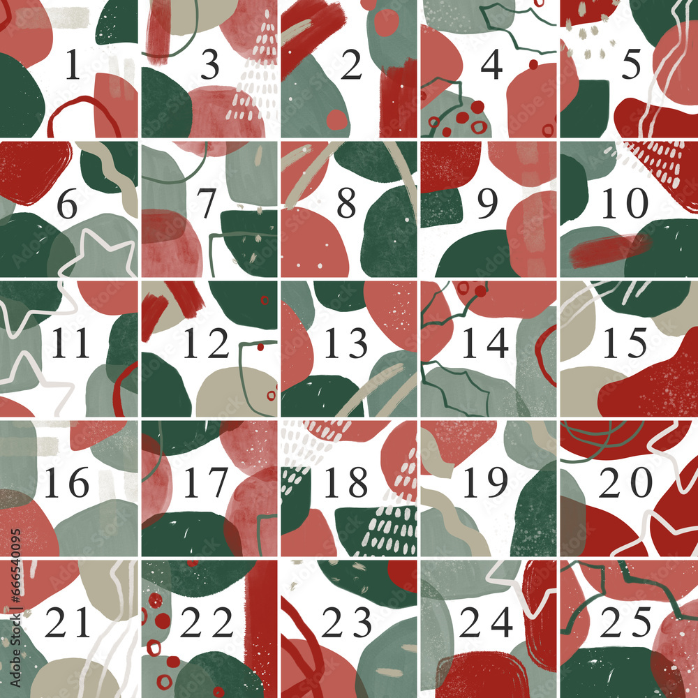 Christmas advent calendar with numbers. Trendy abstract shapes. Xmas ...