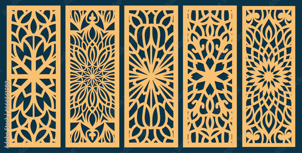 Set of laser cut templates with geometric pattern. For metal cutting ...