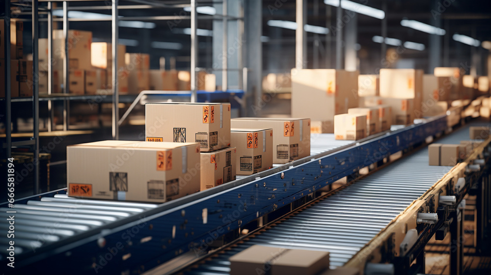 A conveyor belt system efficiently moving boxes from the assembly line ...