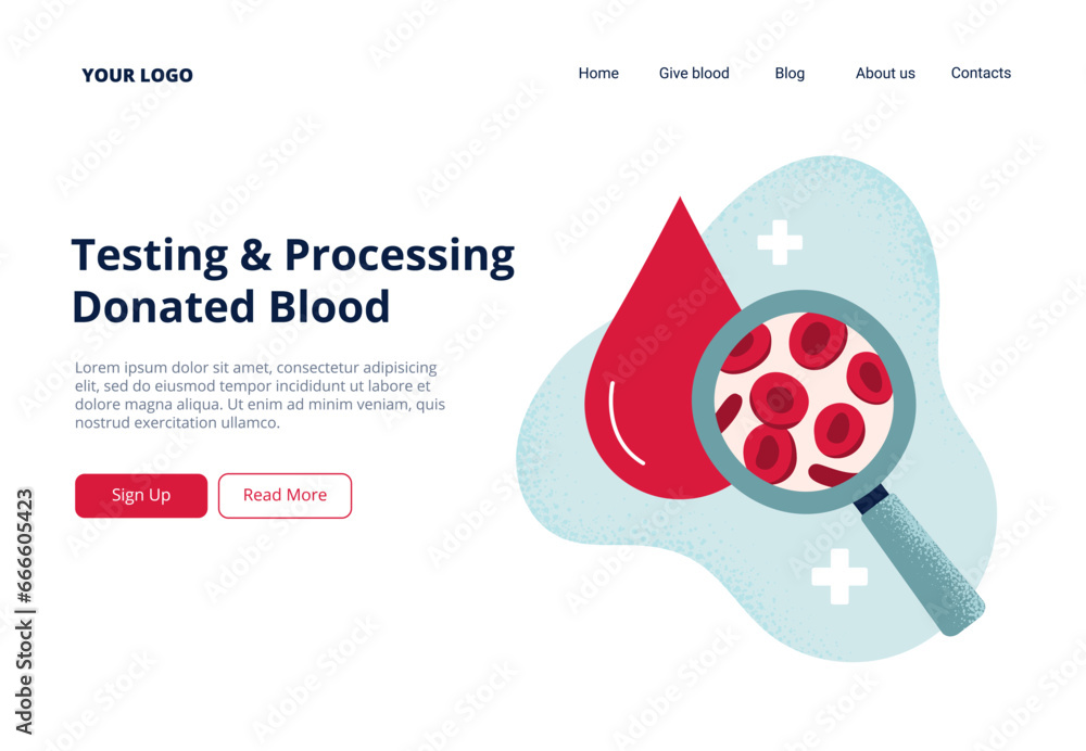 Blood test concept. Give blood, save life. Landing page design template ...