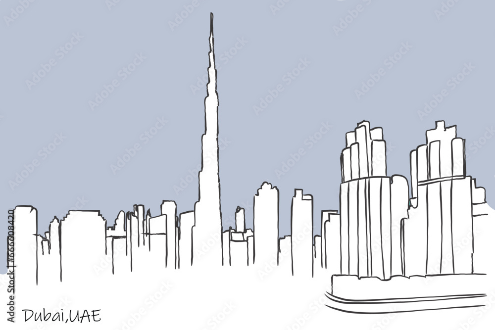 Line art of Dubai City Center United Arab Emirates.Line art vector of ...