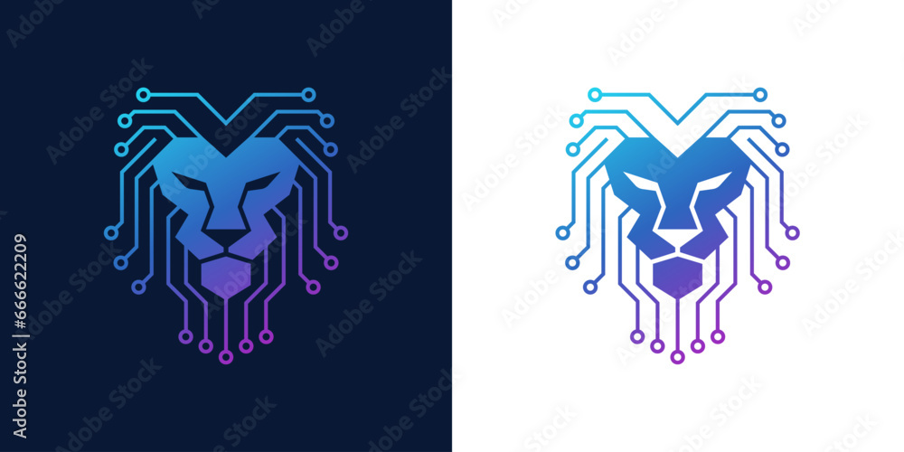 Logo icon singa, logo teknologi berwarna biru, tipe logo. Stock Vector ...