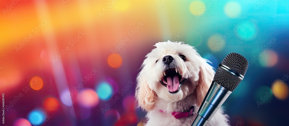 Superstar singing dog animals that sing into the microphone, with copy ...