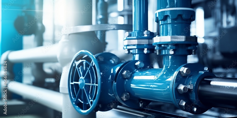 Water pump and pipes. Transparent pipe to show water flows inside the ...