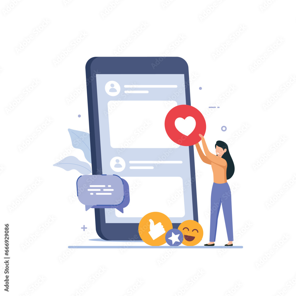 Social media communication concept showing people bringing likes and ...