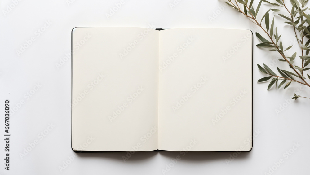 Ilustración de Stock top view notebook over white table background ...