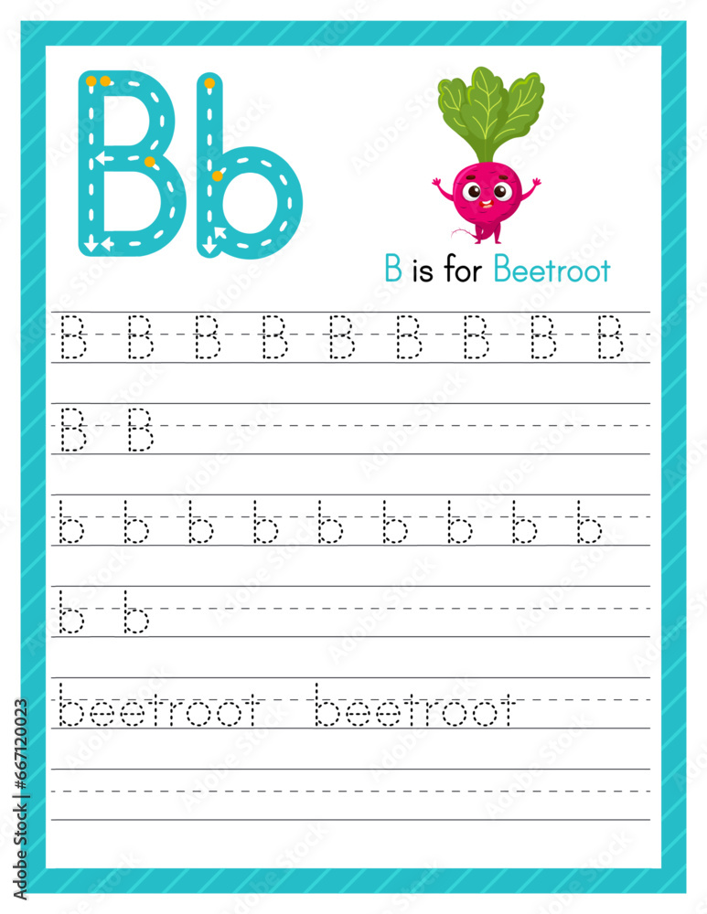 Trace letter B uppercase and lowercase. Alphabet tracing practice ...