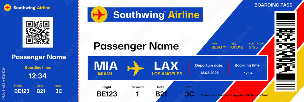 Low cost airline boarding pass template. Airplane ticket mock up ...