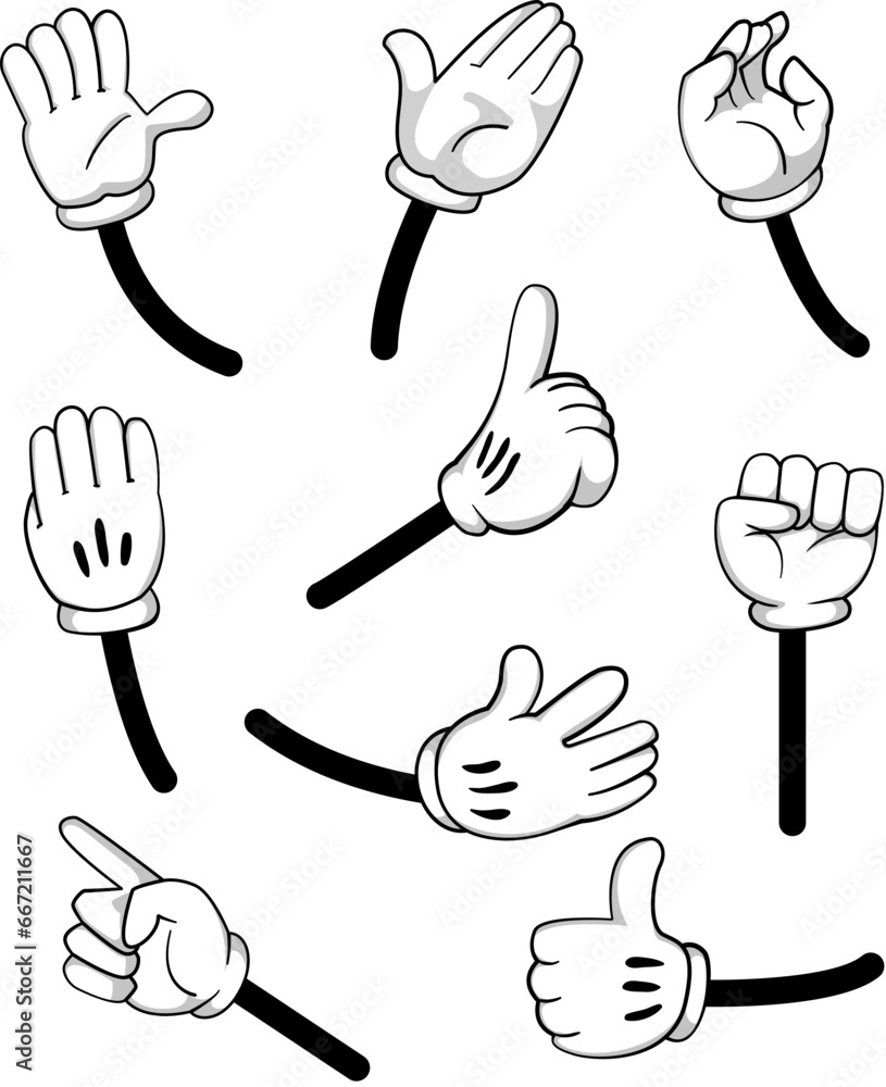 cartoon hand set cartoon. element finger, human symbol, thumb hold ...