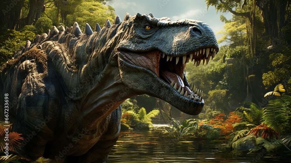 Gigantosaurus megalonyx. Illustration of a huge dinosaur. Herbivorous ...