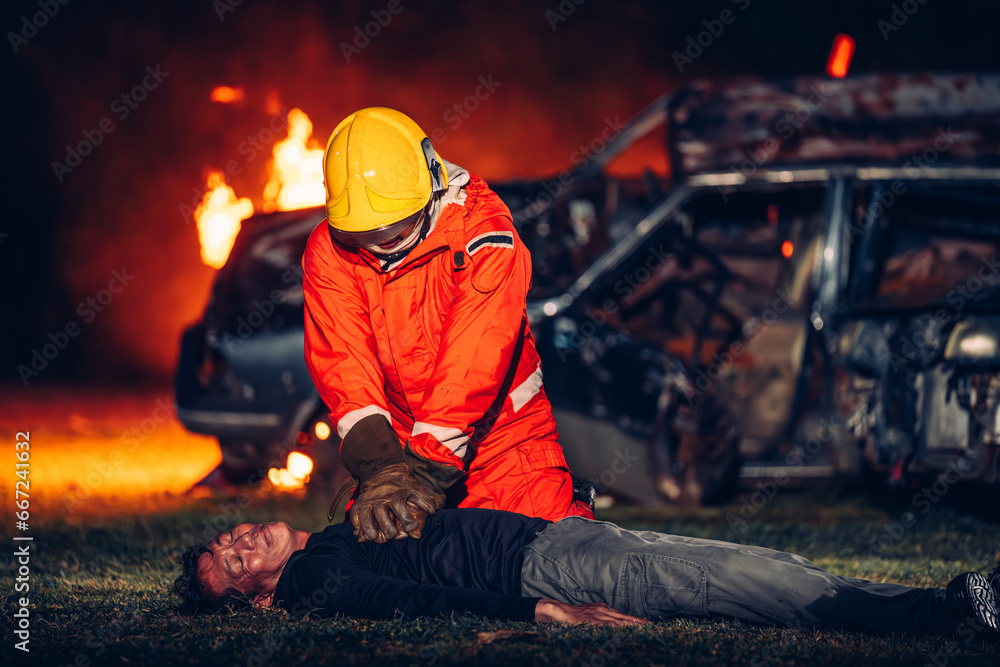 First Aid Support and Courageous Firefighters Saving People from ...