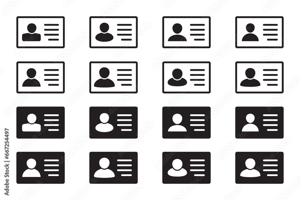 ID Card icon collection. Employee clerk card, driver license ...