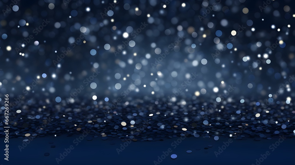 Navy Blue Background of Bokeh Lights with shiny Particles. Festive ...