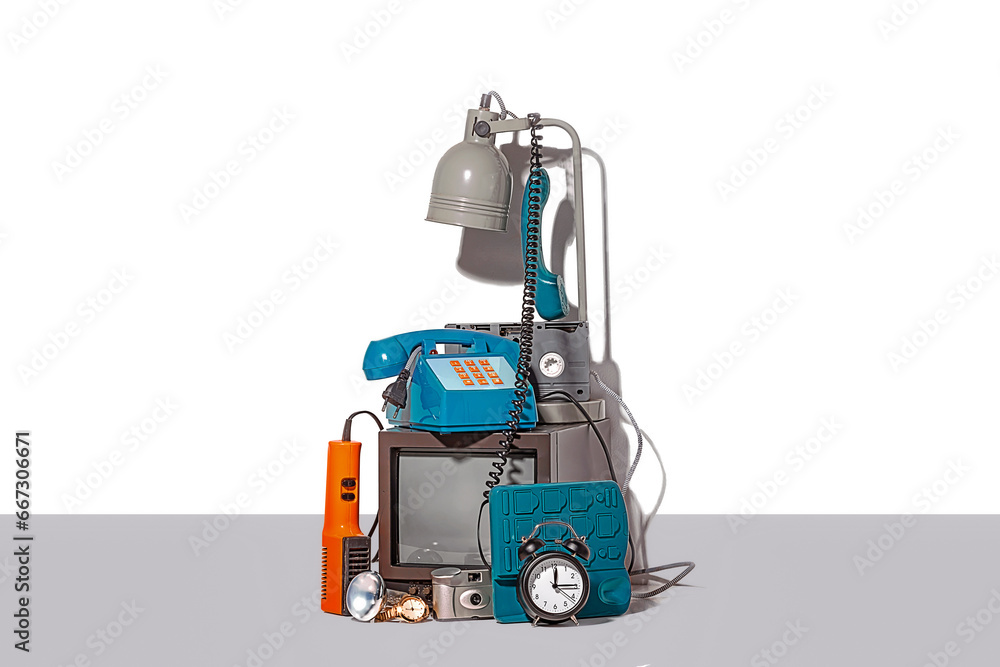 Assortment of vintage technology artifacts Stock Photo | Adobe Stock