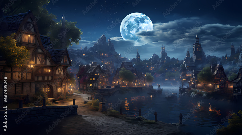 Medieval village background wallpaper poster PPT Stock Illustration ...