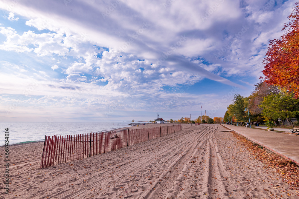 the wooden boardwalk along toronto's kew beach in the beaches ...
