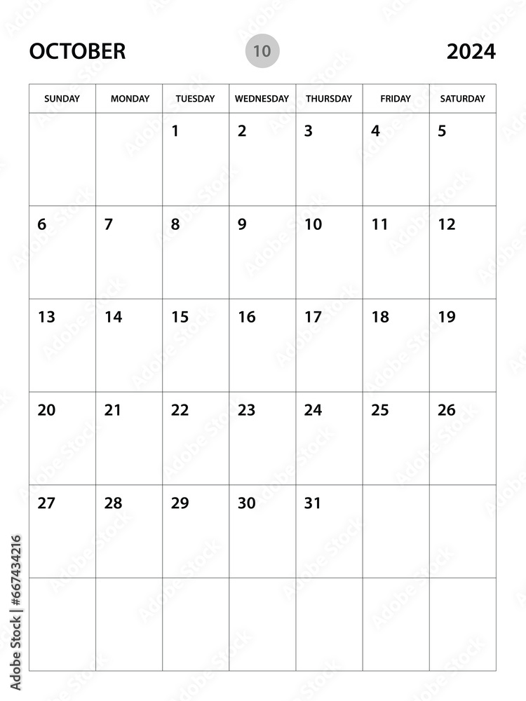 October 2024 year planner template, calendar 2024 desgin, monthly and ...
